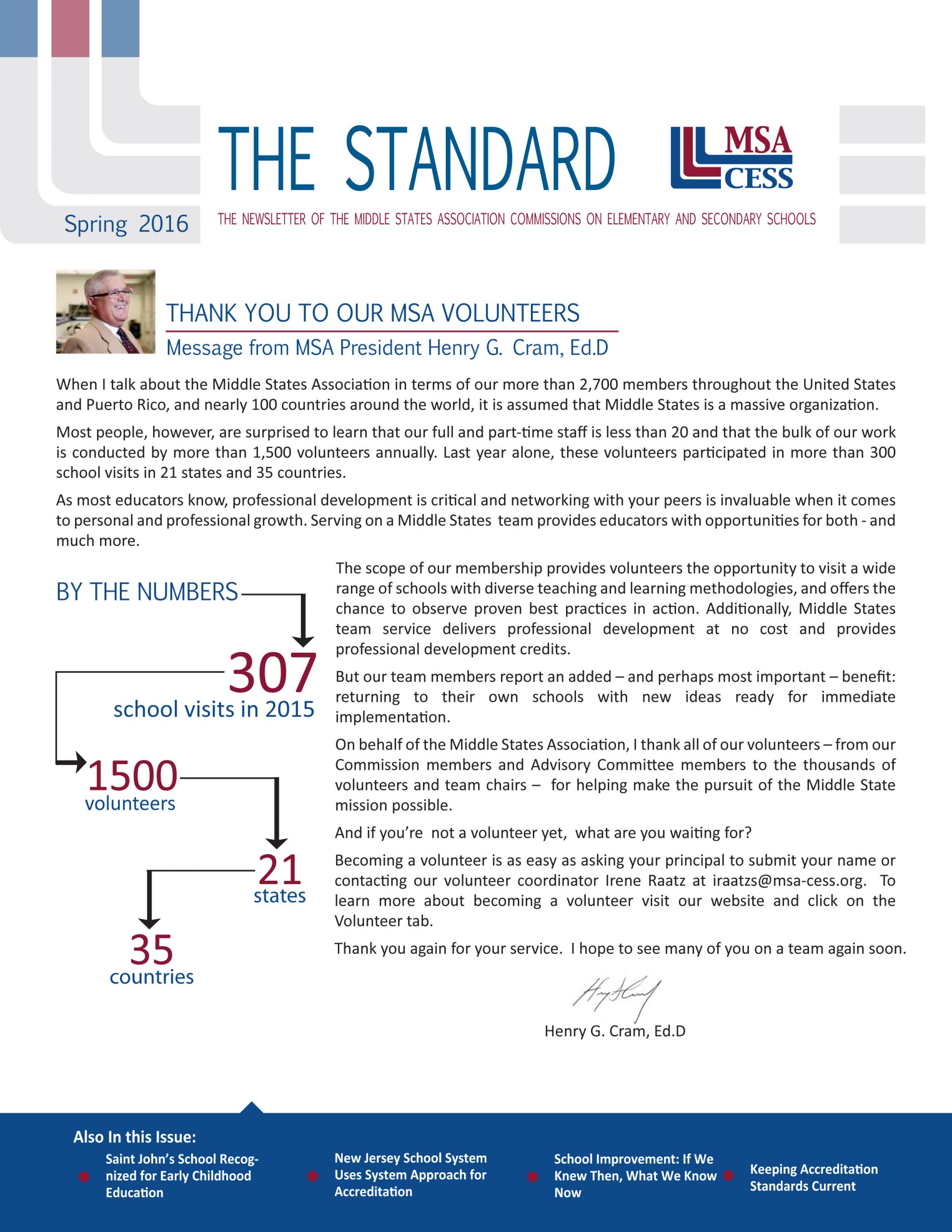 Spring 2016 The Standard Newsletter - MSA-CESS